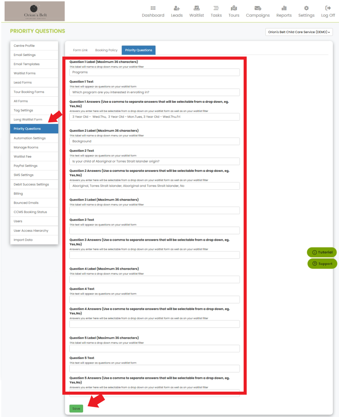 Setting Up Custom or Priority Questions – Help Centre