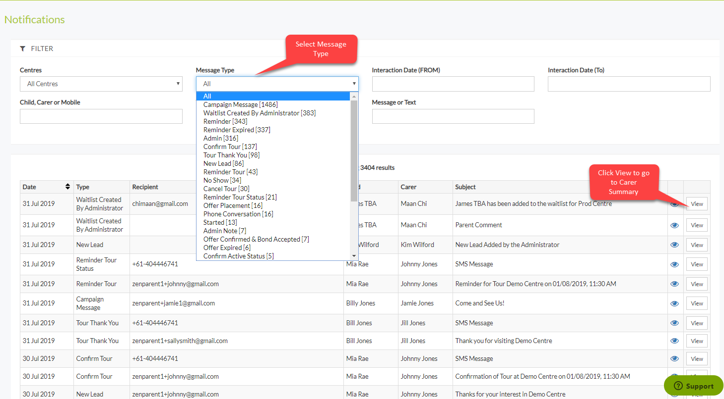 Recent Notifications Report – Help Centre