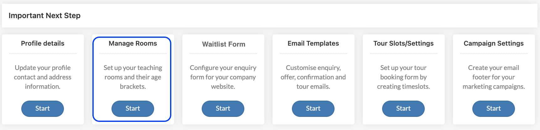 Dashboard: Important Next Step Setup – Help Centre